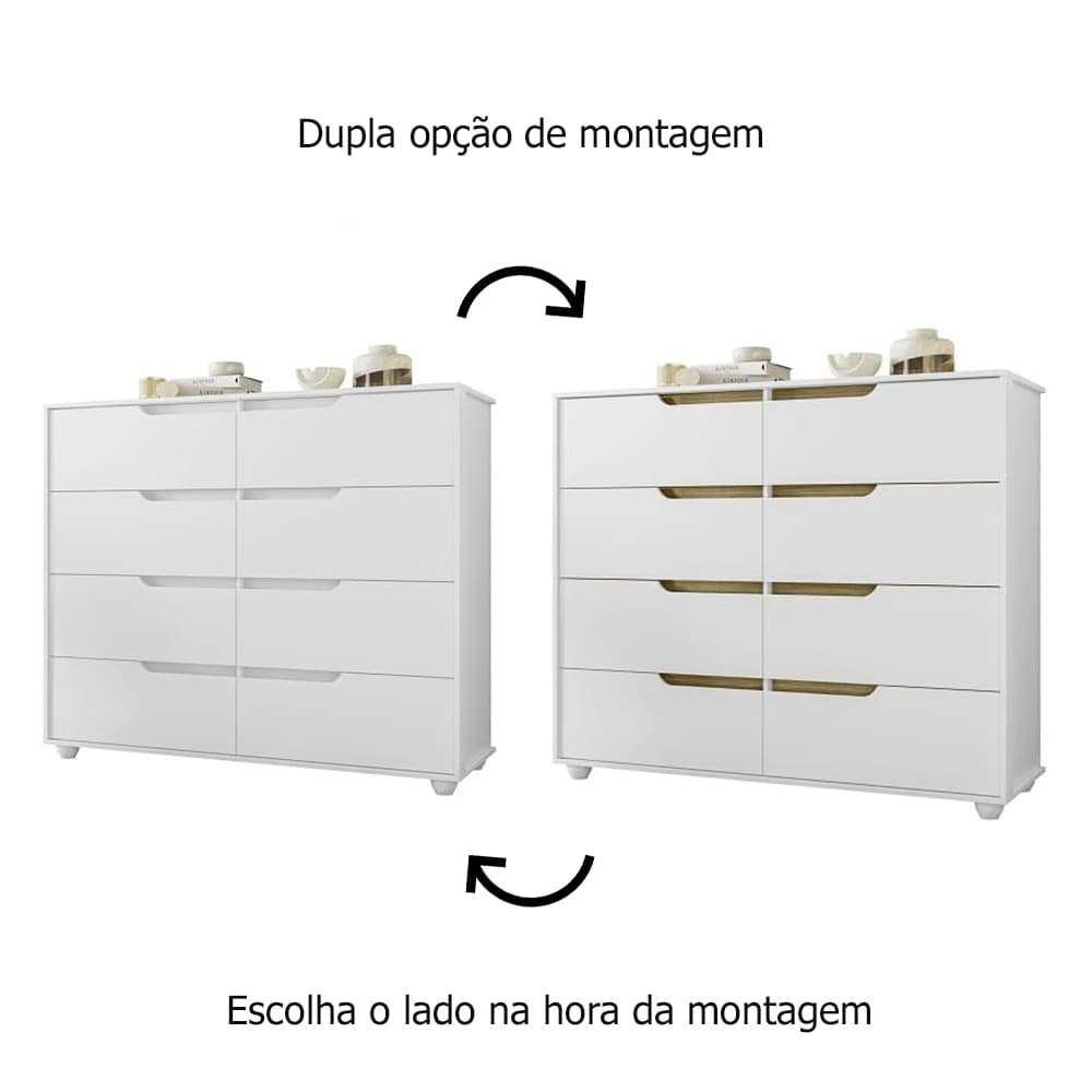 Cômoda Doble 8 Gavetas com Vistas Flex Branco Liso Fosco/Nature ...