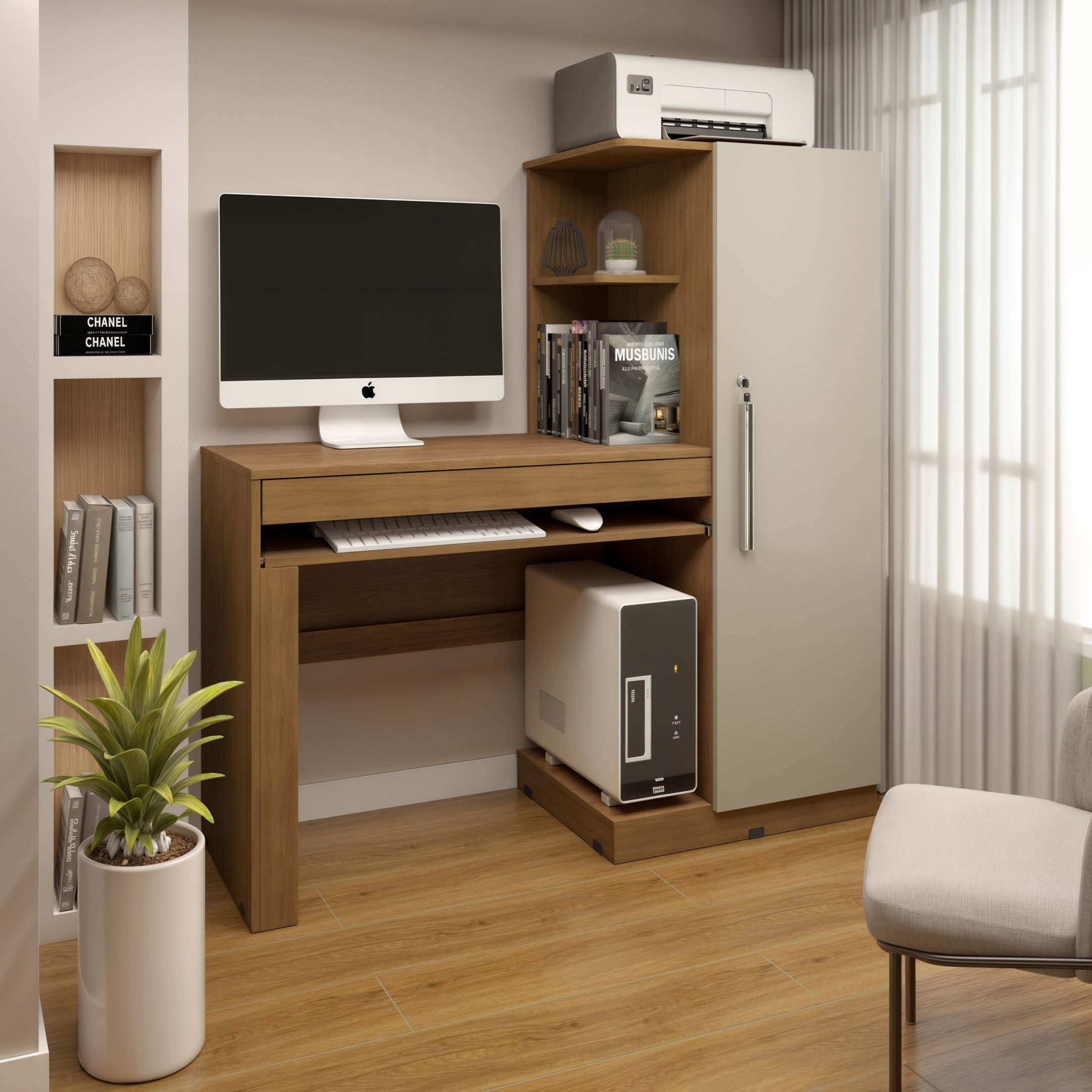 Mesa para Computador Escrivaninha com Armário Office 1 Gaveta 130cm ...
