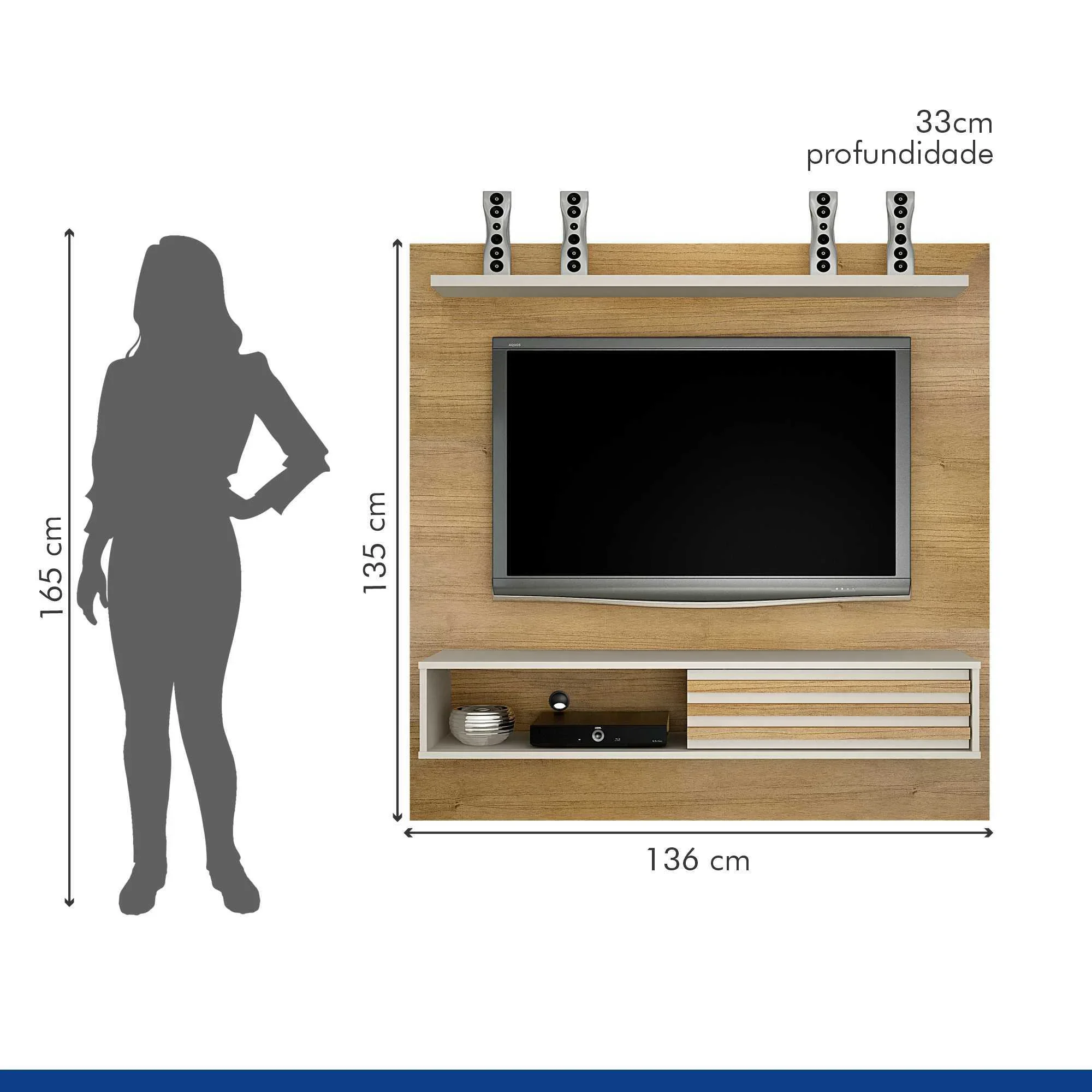 Painel para TV até 50 Polegadas 2 Prateleiras 1 Nicho Arizona ...
