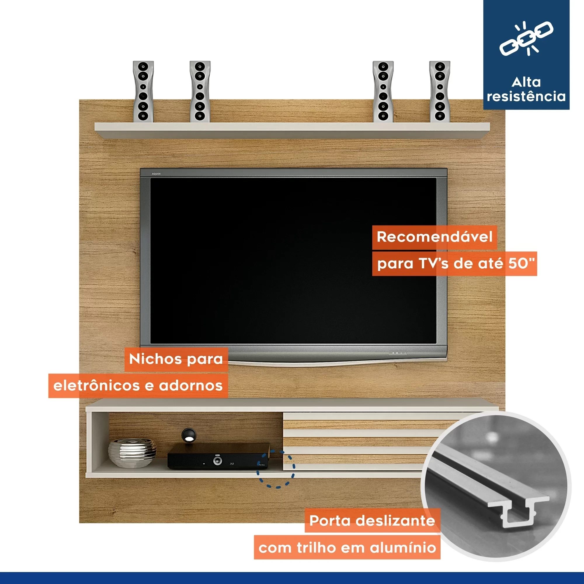 Painel para TV até 50 Polegadas 2 Prateleiras 1 Nicho Arizona ...