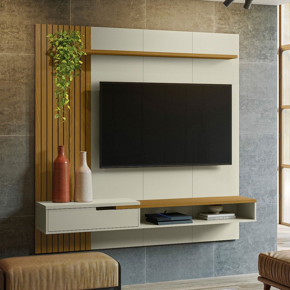 Painel para Tv até 65 Polegadas Decor Frizz 1 Gaveta Off White/cedro ...