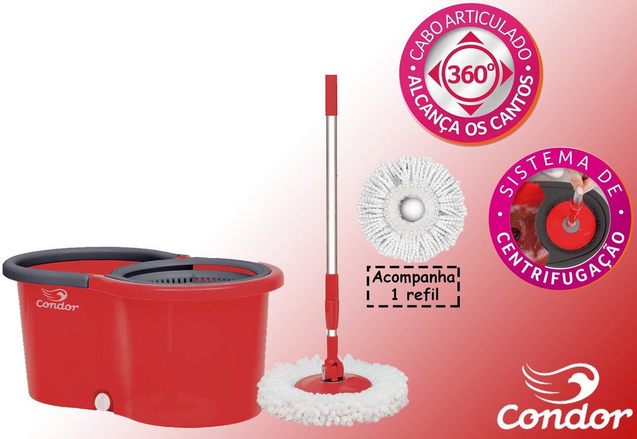 Mop Giratório De Limpeza Balde Com Esfregao 360° Centrifuga Refil ...