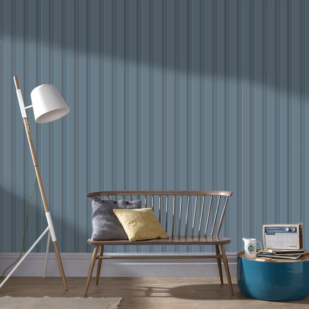 Papel de Parede Ripado Azul Noturno 2,5mx57cm MAD74Y | MadeiraMadeira