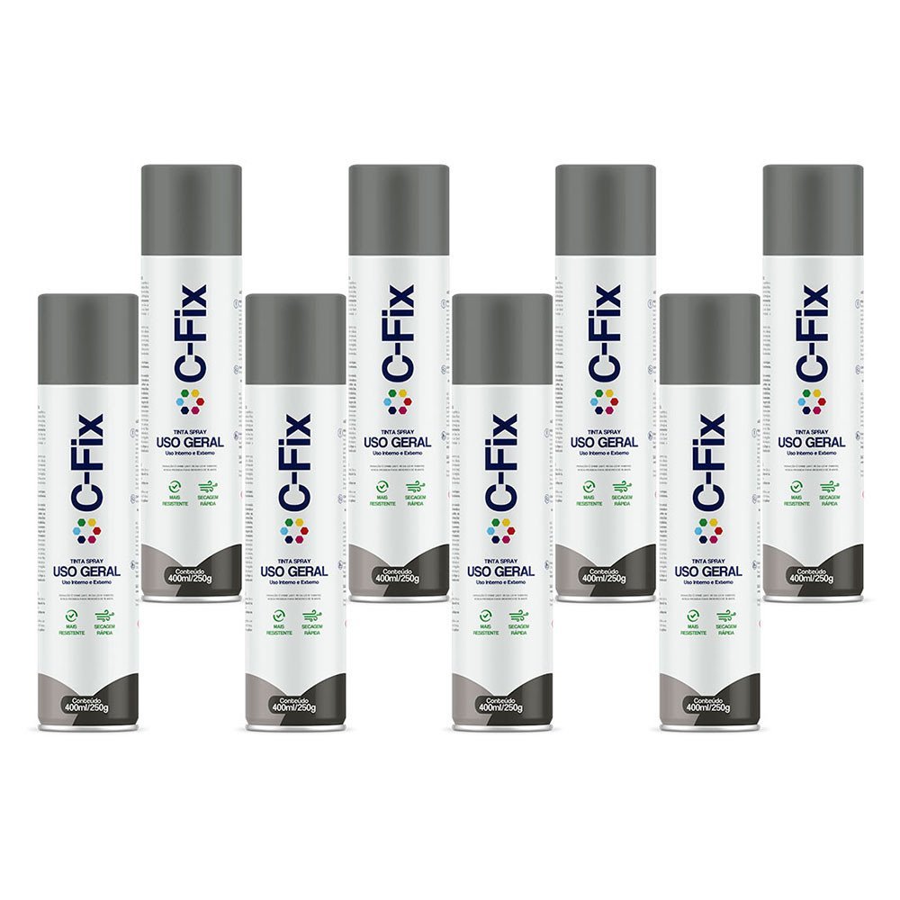 Kit 8 Tintas Spray Cinza Escuro Uso Geral Int/Ext 400ml CFix | MadeiraMadeira