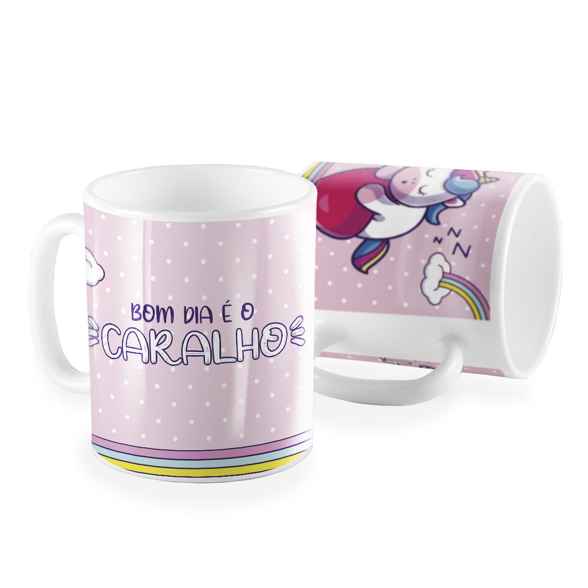 Caneca Porcelana unicornio bom dia é o caralho | MadeiraMadeira