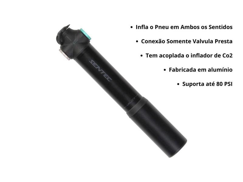 Mini Bomba de Ar C/ Co2 Sentec até 80 Psi Tecpump P/ Valvula Presta ...