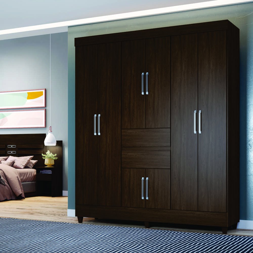 Guarda-Roupa Solteiro 2 Portas 2 Gavetas Estilo Ii Ebano | MadeiraMadeira