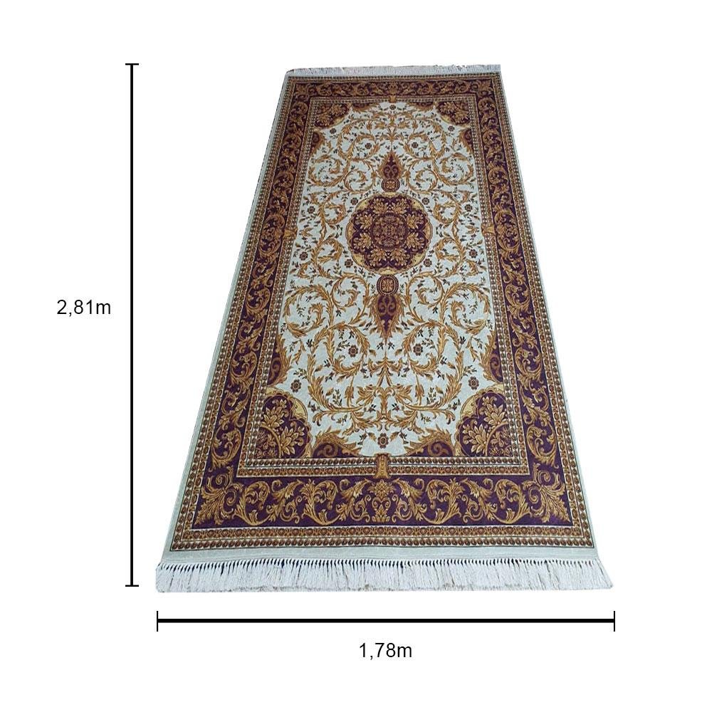 Tapete Turco Impermeável Branco com Detalhes Bege - 2,81x1,78m ...