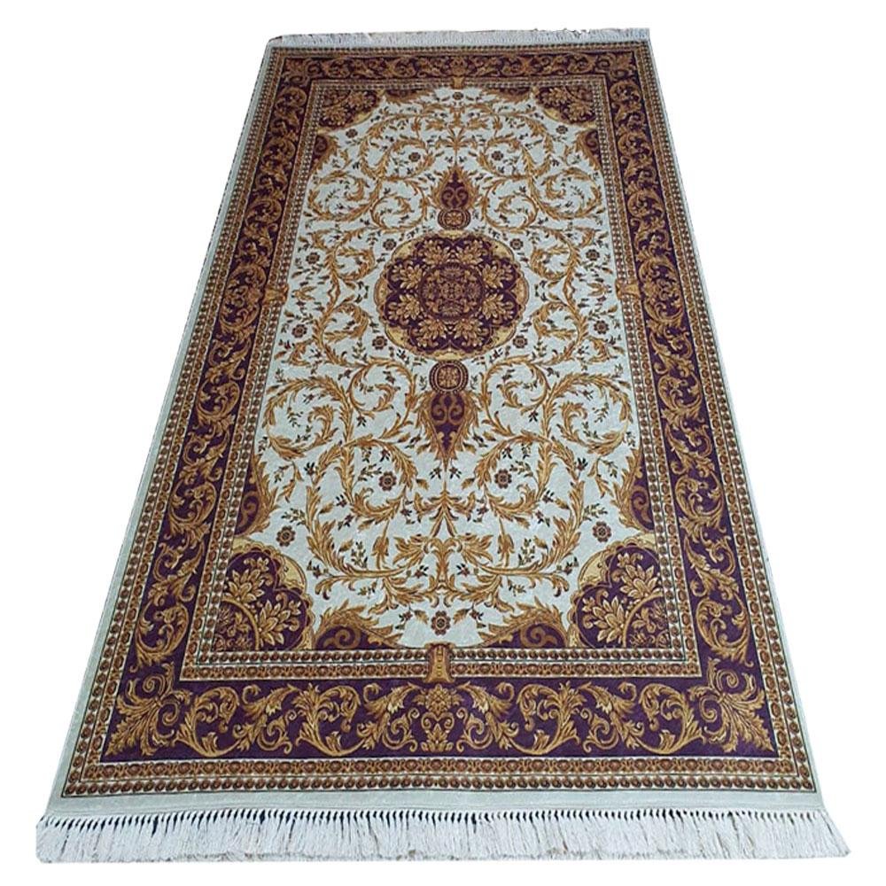 Tapete Turco Impermeável Branco com Detalhes Bege - 2,81x1,78m ...