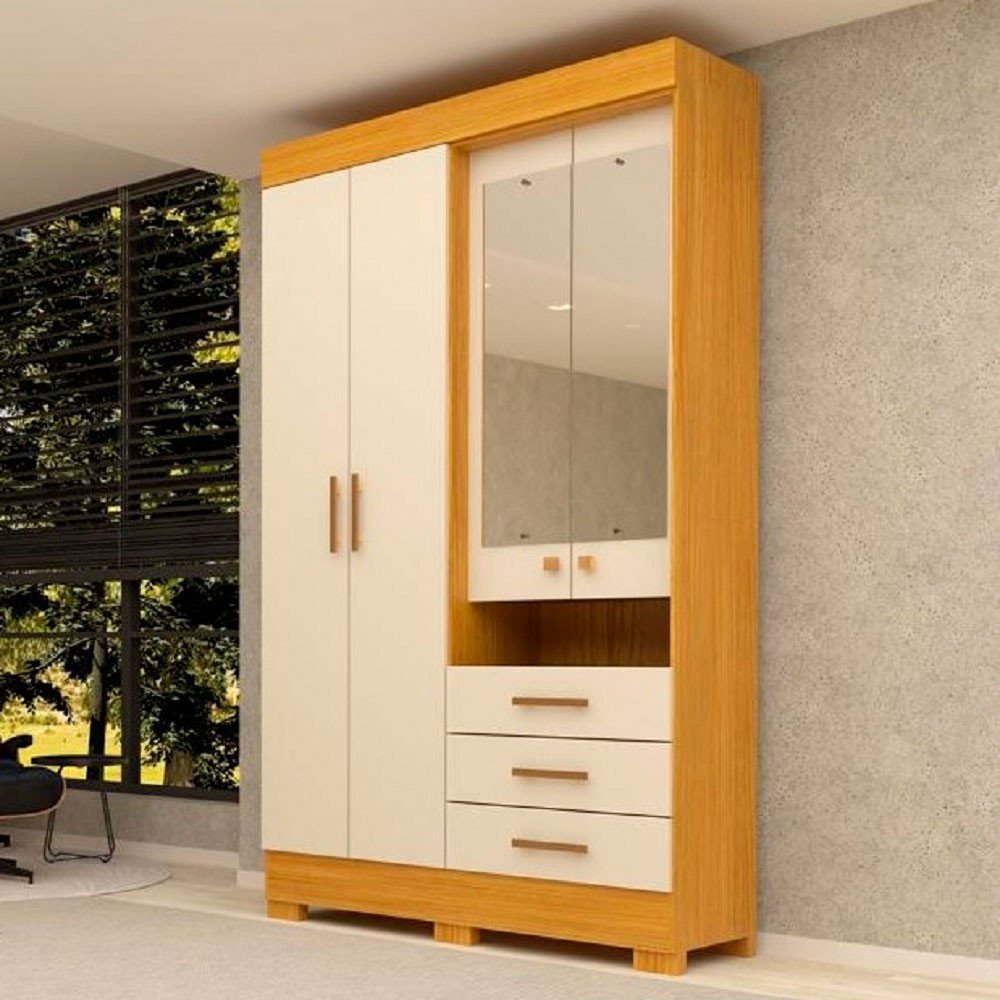Roupeiro Solteiro Débora 4 Portas 3 Gavetas com Espelho Acp Móveis ...