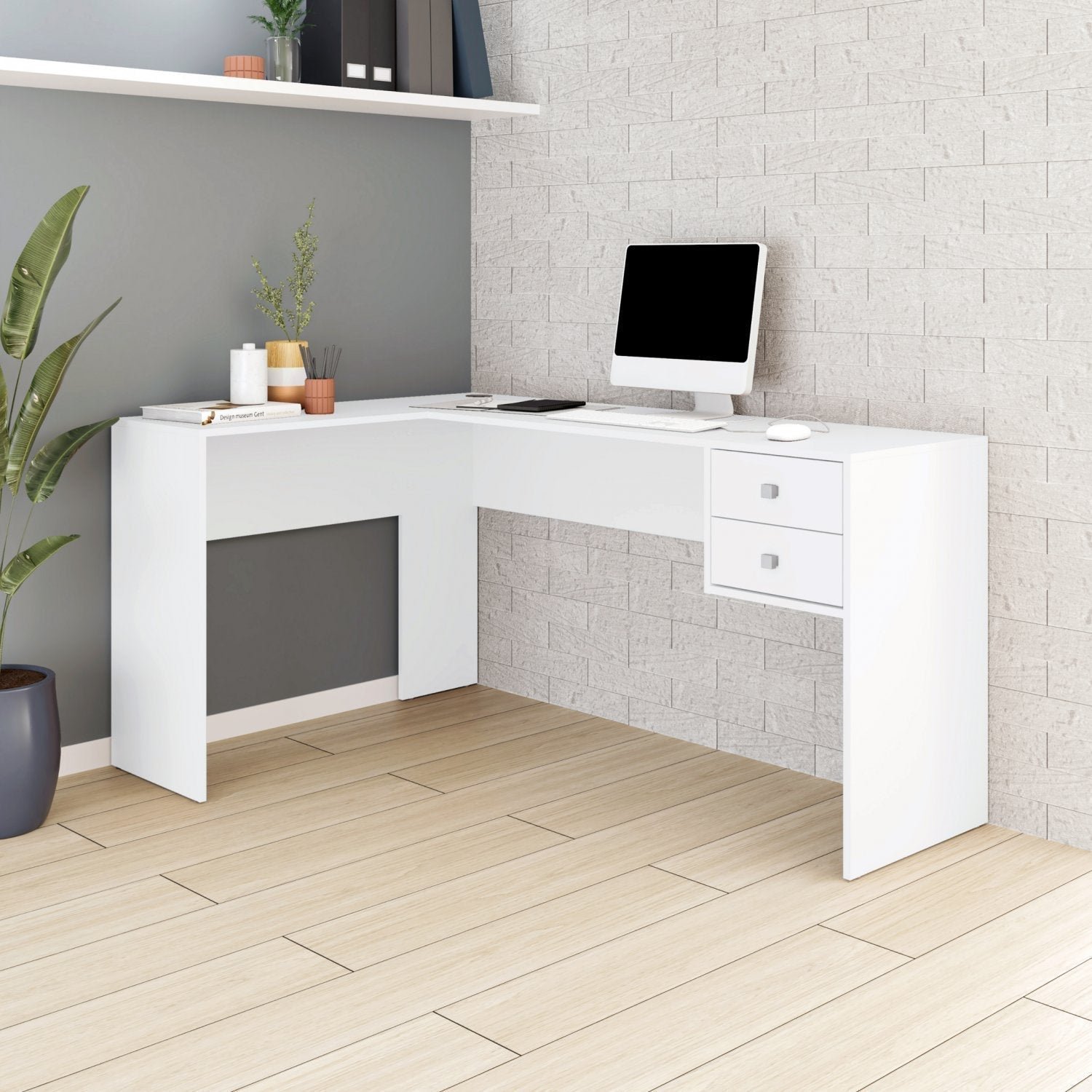 Escrivaninha em L 2 Gavetas Office BRV Móveis | MadeiraMadeira