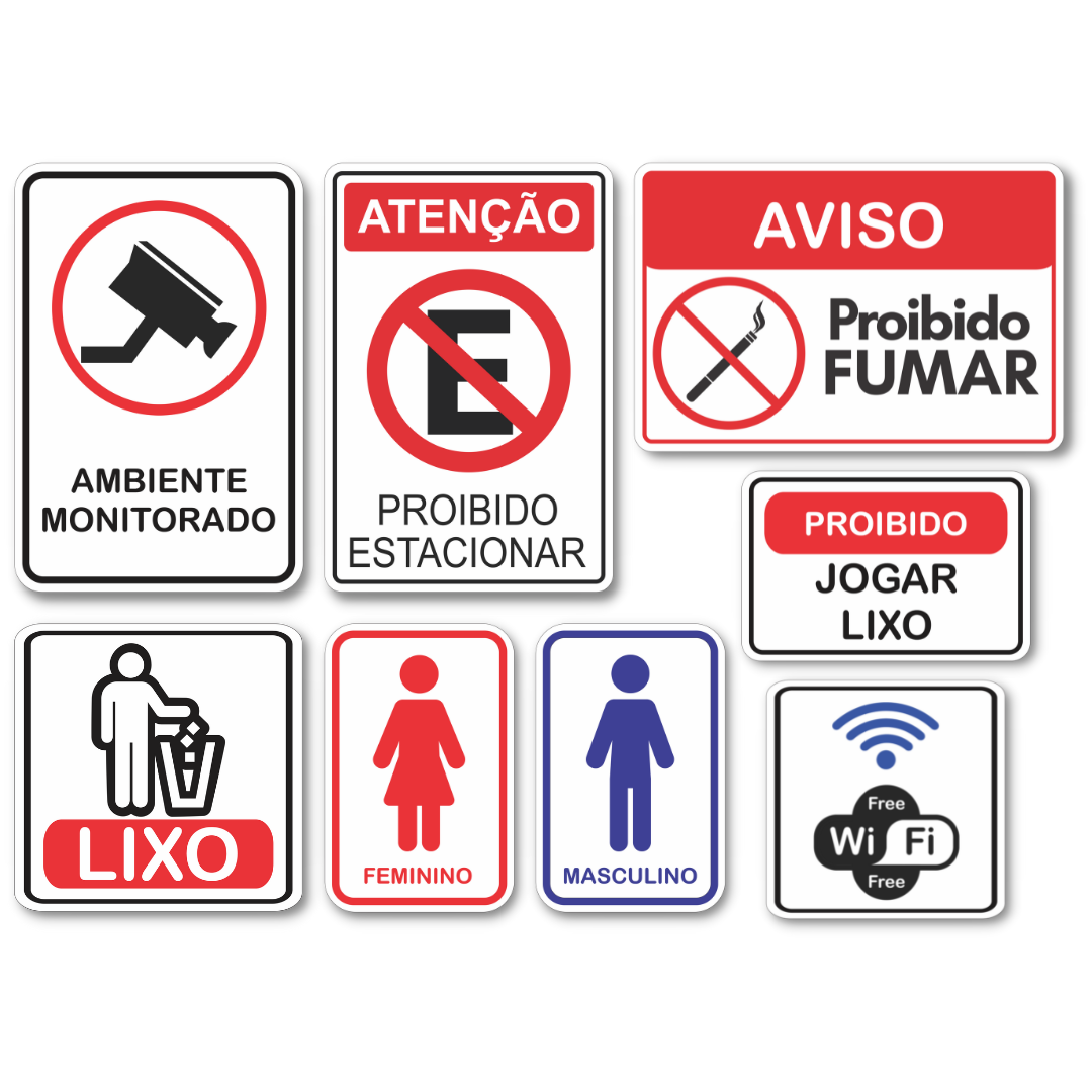 Kit 8 Placas De Sinalização Indicativos Avisos Atenção | MadeiraMadeira