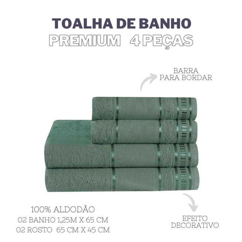 Toalhas de Banho Verde Premium Kit com 4 Peças em Algodão | MadeiraMadeira