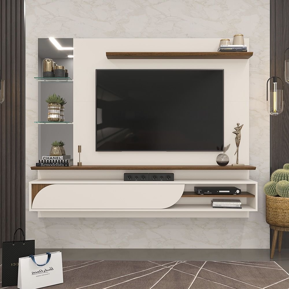 Painel para Tv até 60 Polegadas com Espelho Ravi Off White Freijó Dj Móveis | MadeiraMadeira