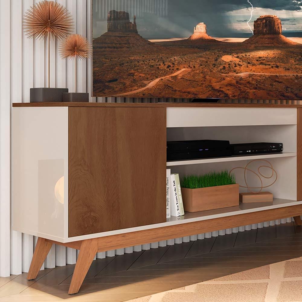 Rack Para Sala Grande Com Nichos Off White Freijó Germai | MadeiraMadeira