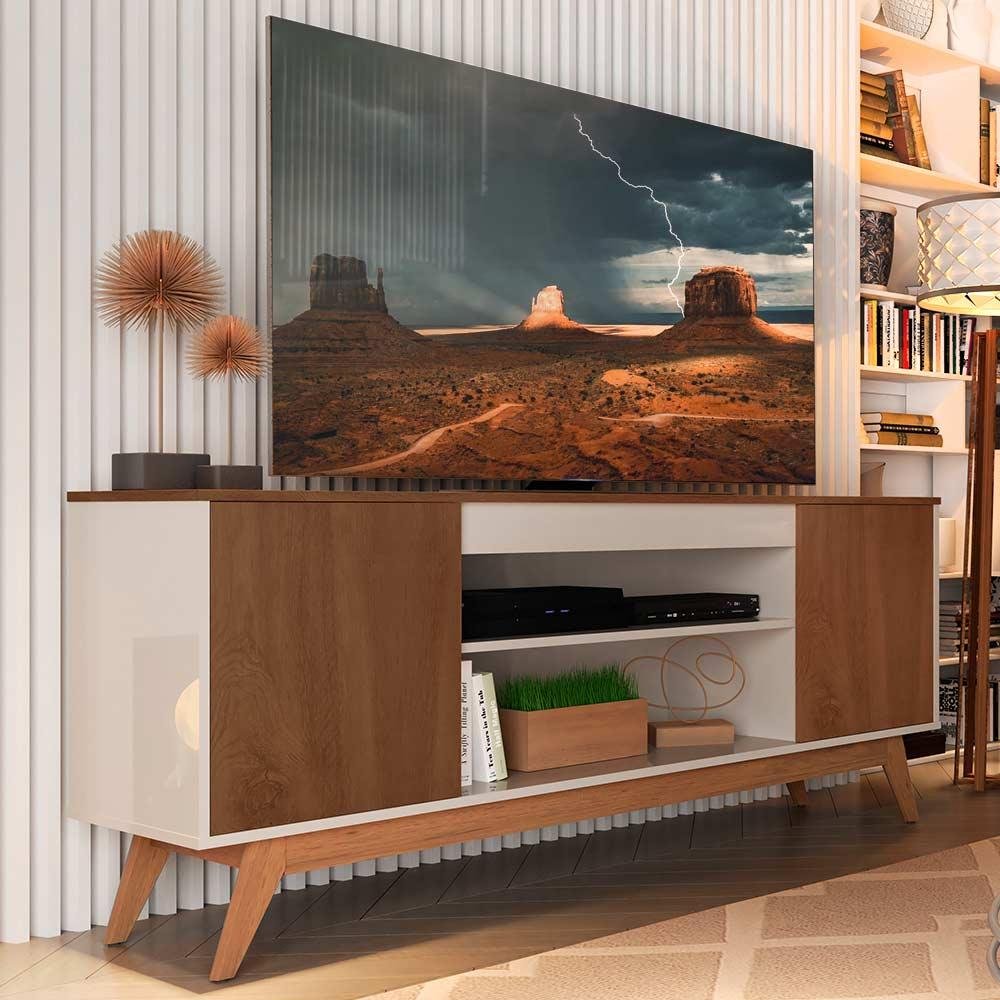 Rack Para Sala Grande Com Nichos Off White Freijó Germai | MadeiraMadeira