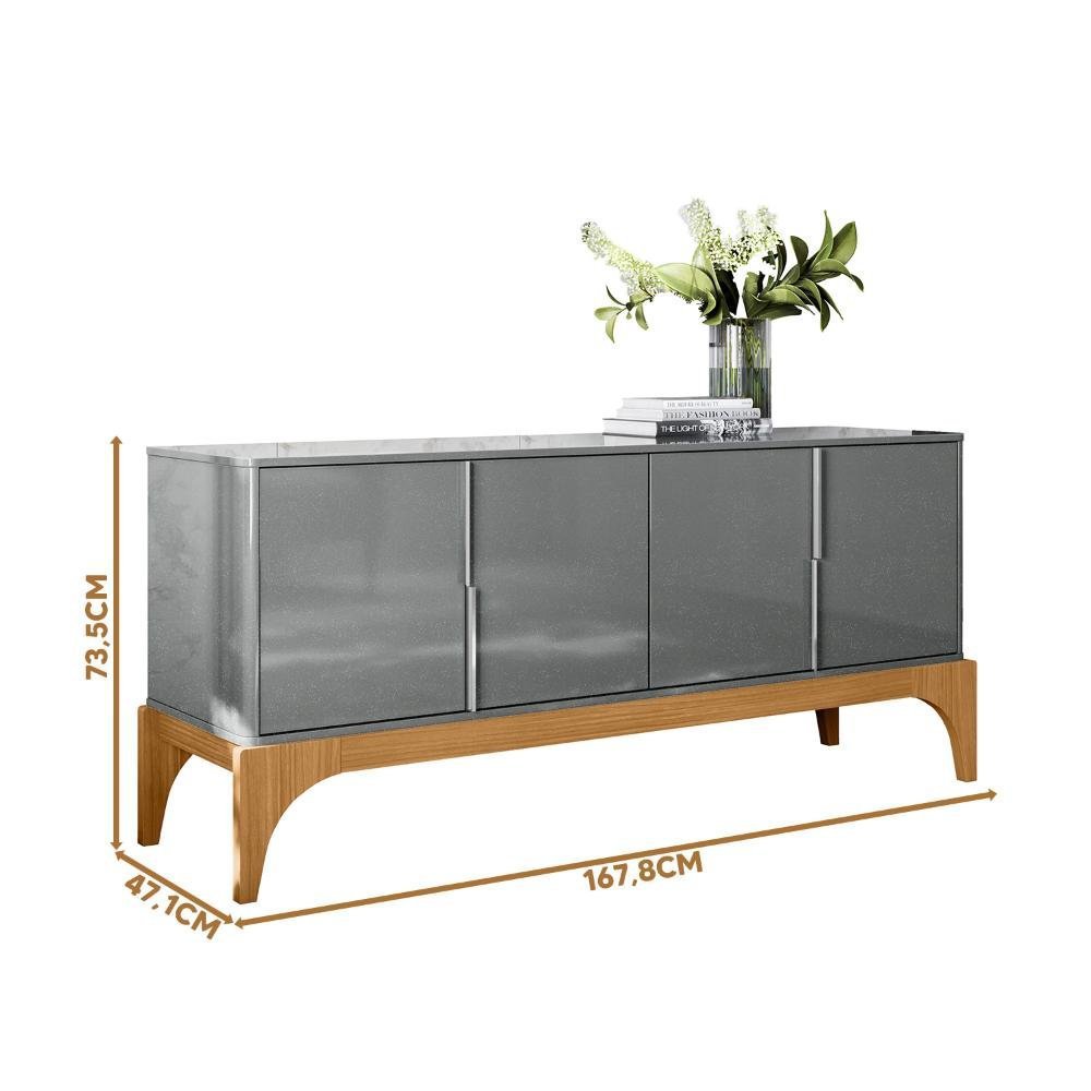 Aparador Buffet 2 Portas Pés Em Madeira Maciça Cinza Perolizado Marrom ...