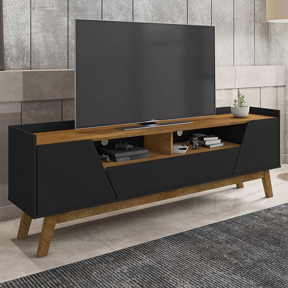 Rack Bancada para Tv 70 Pol Pés Retrô 180cm Flora B02 Preto/naturalle ...