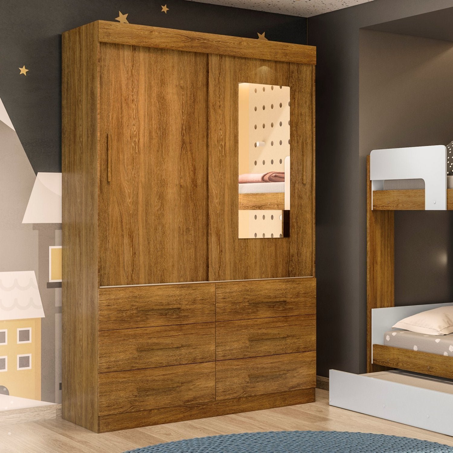 Guarda Roupa 100% MDF com Espelho 2 Portas 6 Gavetas Texas | MadeiraMadeira