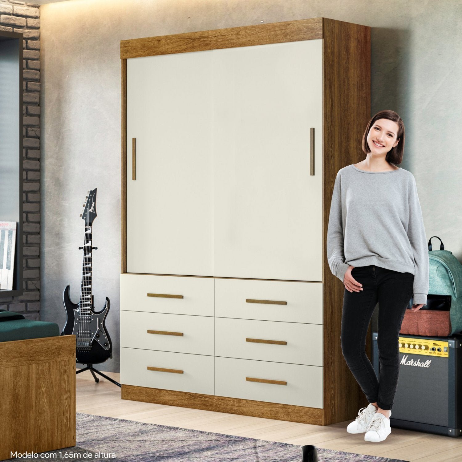 Guarda Roupa 100% MDF 2 Portas 6 Gavetas Texas | MadeiraMadeira