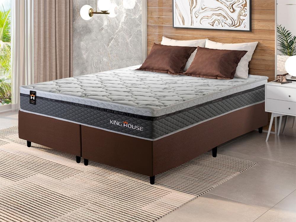 Conjunto Cama Box Super King c/ Molas Ensacadas Benton Marrom ...