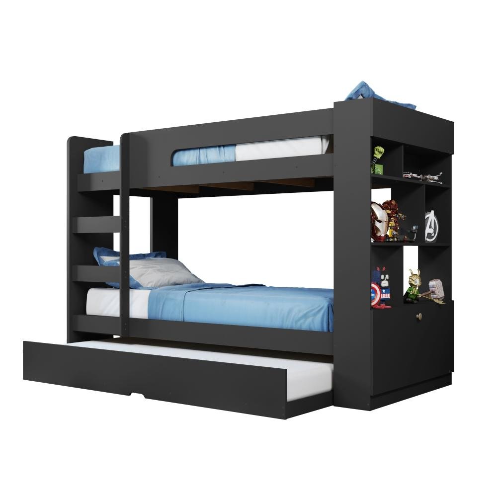 Beliche Bilbao Com Cama Auxiliar Preto Fosco | MadeiraMadeira