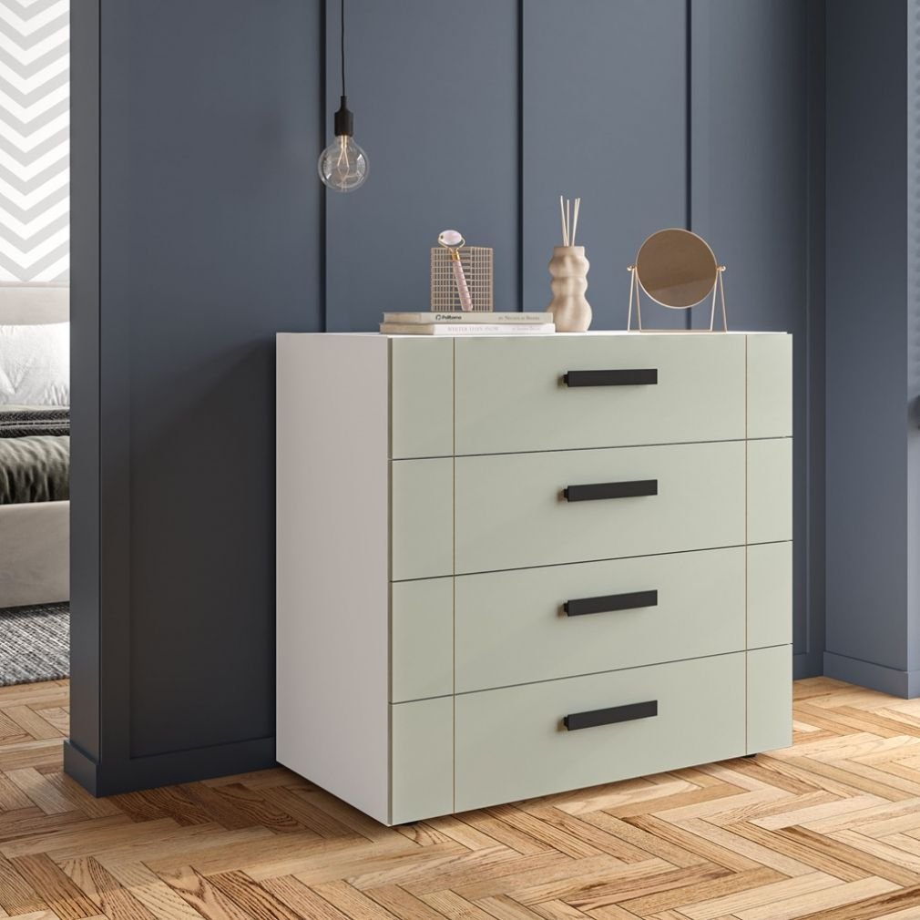 Cômoda com 4 Gavetas Lisboa Branca com Verde Politorno | MadeiraMadeira