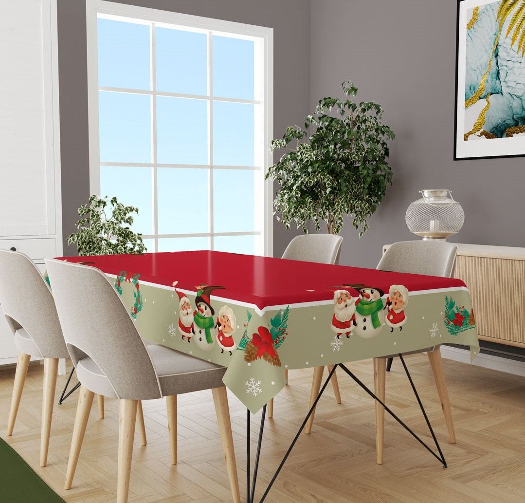 Toalha de Mesa Retangular 10-12 Lugares Família Noel Fofinho 1.45m x 3.20m Único | MadeiraMadeira