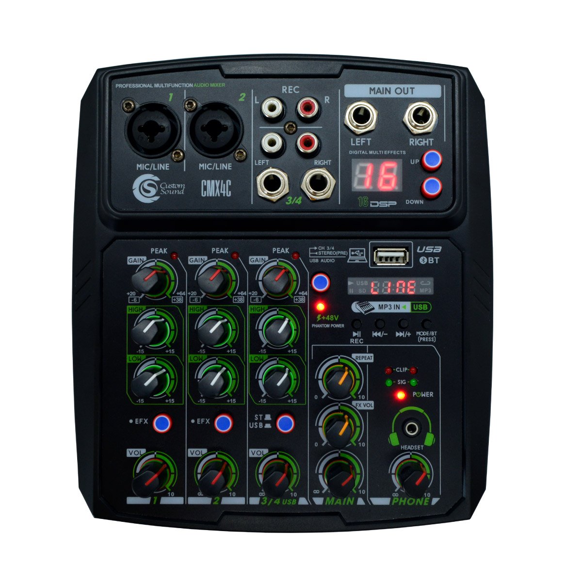 Mixer Plug and Play Phantom Power 4Ch Efeitos Custom Shop BK | MadeiraMadeira