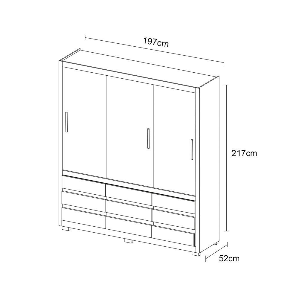 Guarda Roupas Casal 3 Portas com 9 Gavetas Detroit Movvida | MadeiraMadeira