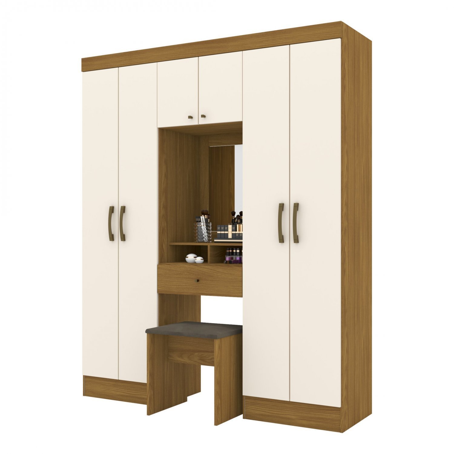 Guarda-Roupa Solteiro 6 Portas 2 Gavetas Nicho Penteadeira Espelhado ...