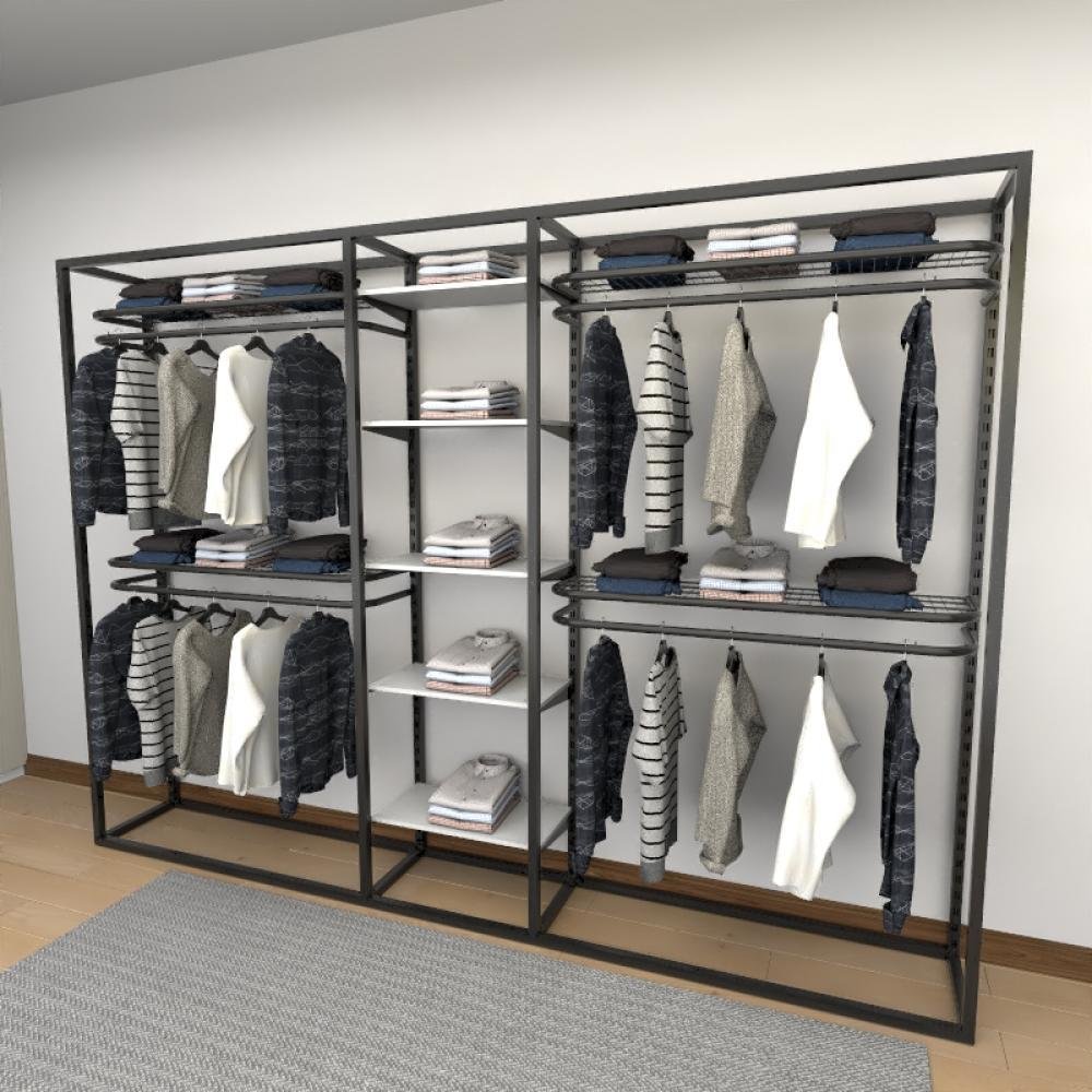 Closet araras, guarda roupas aberto industrial com 26 peças preto e ...