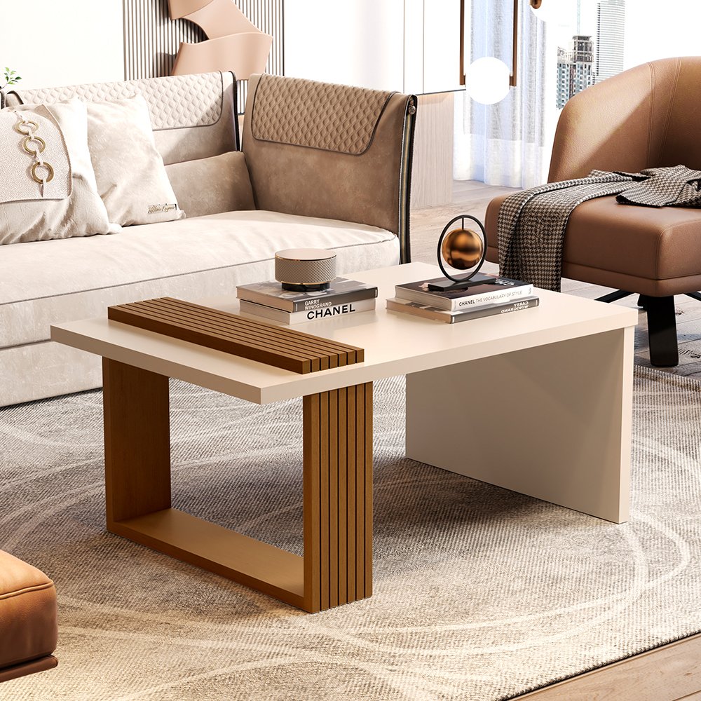 Mesa de Centro Nature Ripada Off White/amadeirado Padrão - Donalu Decor ...