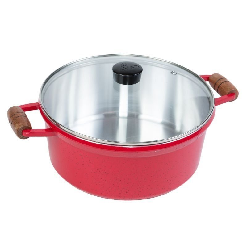 Panela Grande Cava 28cm Aluminio Fundido Alça Madeira Tampa de Vidro ...