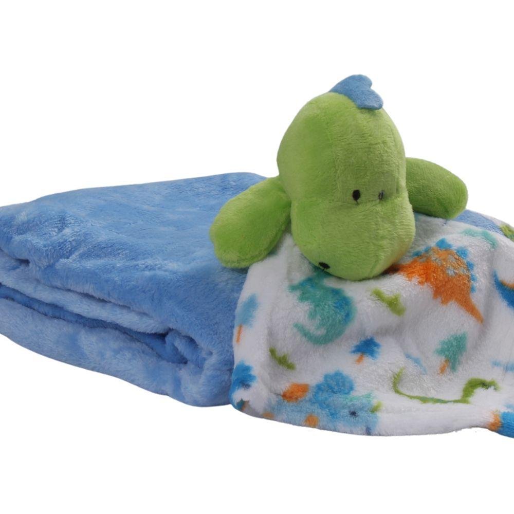 Kit Baby Manta e Naninha Dino Azul e Verde para Bebê | MadeiraMadeira