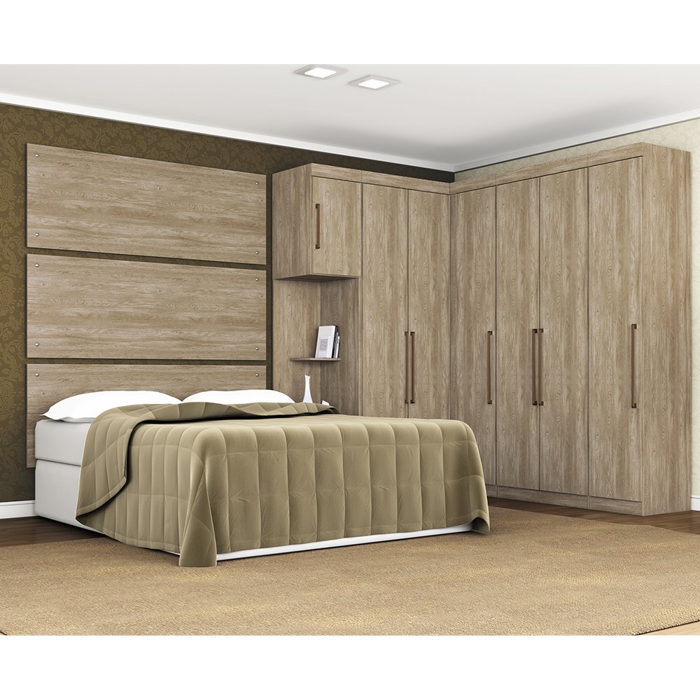 Quarto Modulado de Casal Modena 8 Peças Nogal Painel Cabeceira + Guarda ...