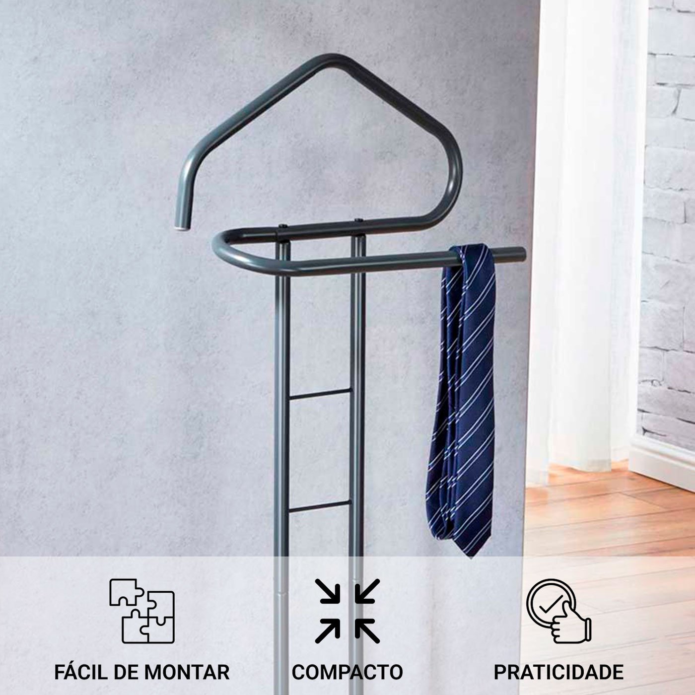 Mancebo Cabideiro Metal Porta Gravatas Roupas Camilo Branco | MadeiraMadeira