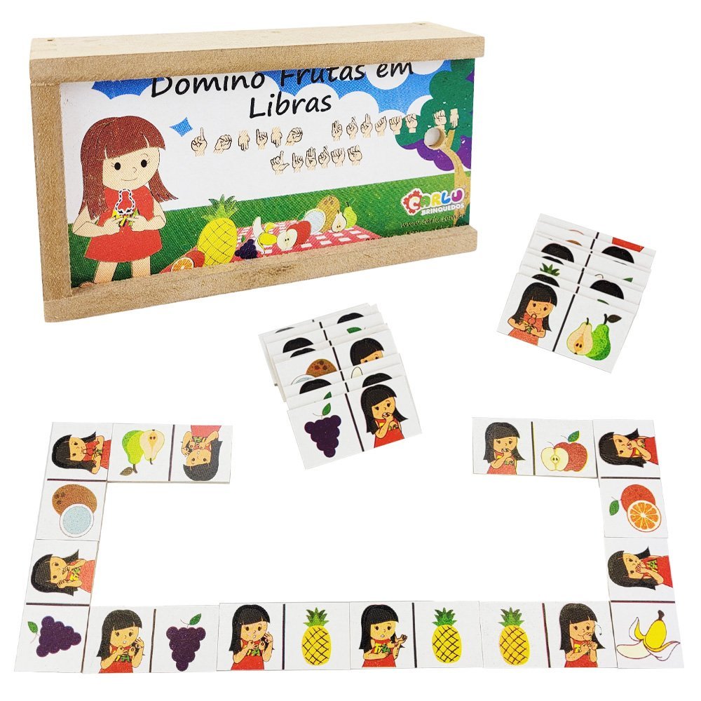 Jogo Dominó De Frutas Em Libras Ilustrado Pedagógico 28 Pçs ...