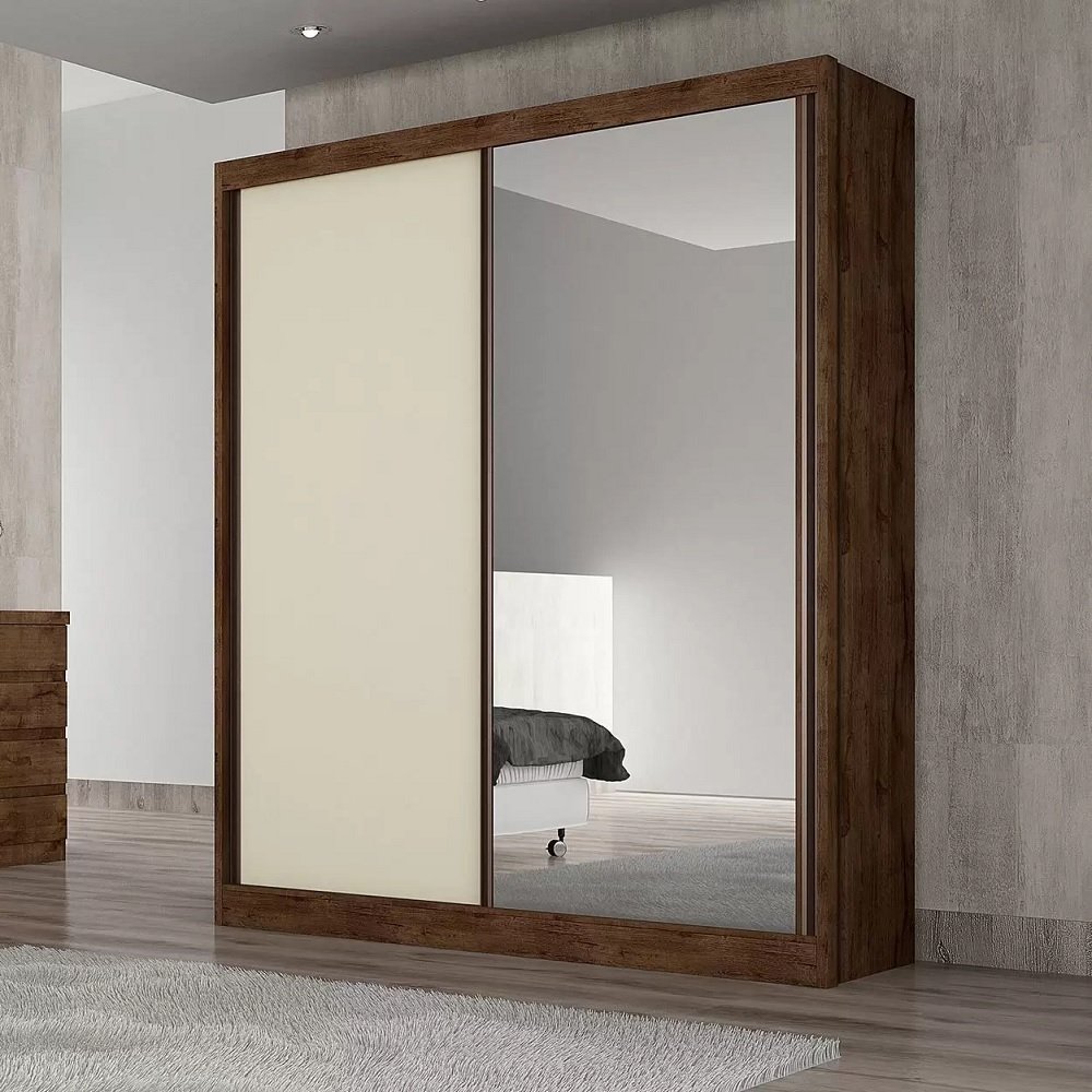 Roupeiro Solteiro Virtus Plus 2 Portas Com 1 Espelho Canela/Fendi ...