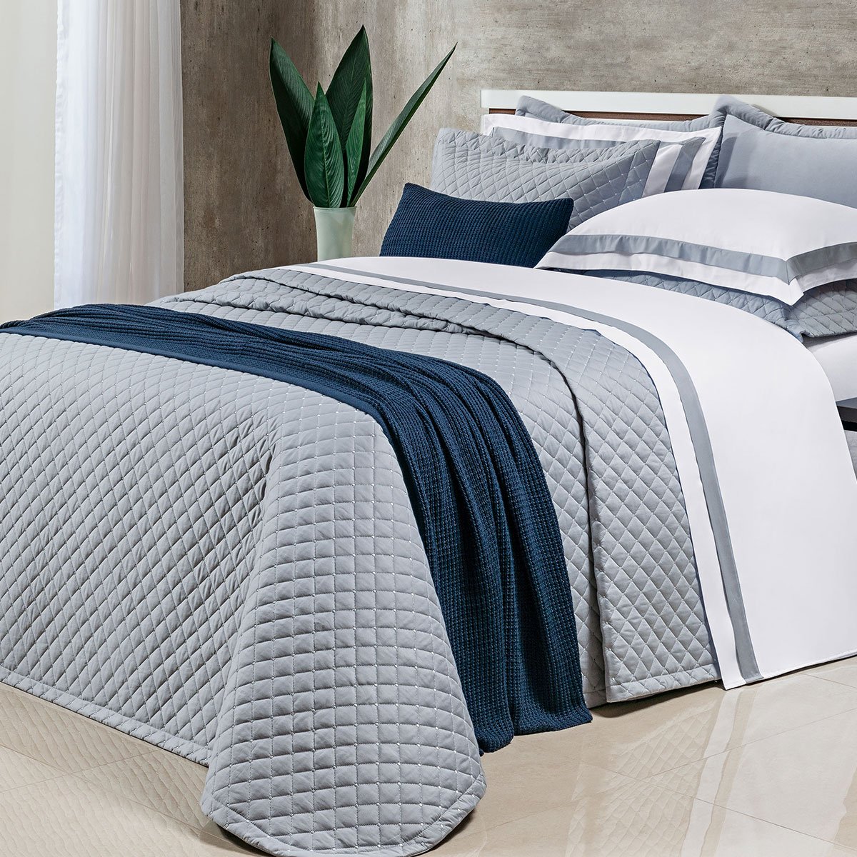 Colcha Queen Size Cinza 400 Fios Egípcio 100% Algodão 3 Peças 2,60m x 2 ...