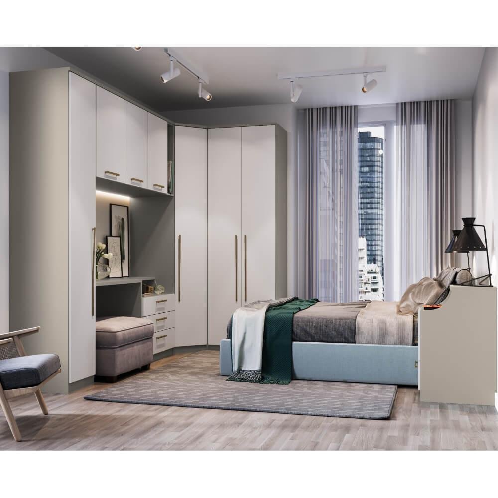 Quarto Modulado Elegance Solteiro 7 Portas - Níquel/Blanc | MadeiraMadeira