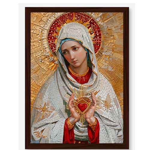Quadro Sagrado Coração de Maria A2 ( Interno ) Cor da Moldura:natural ...