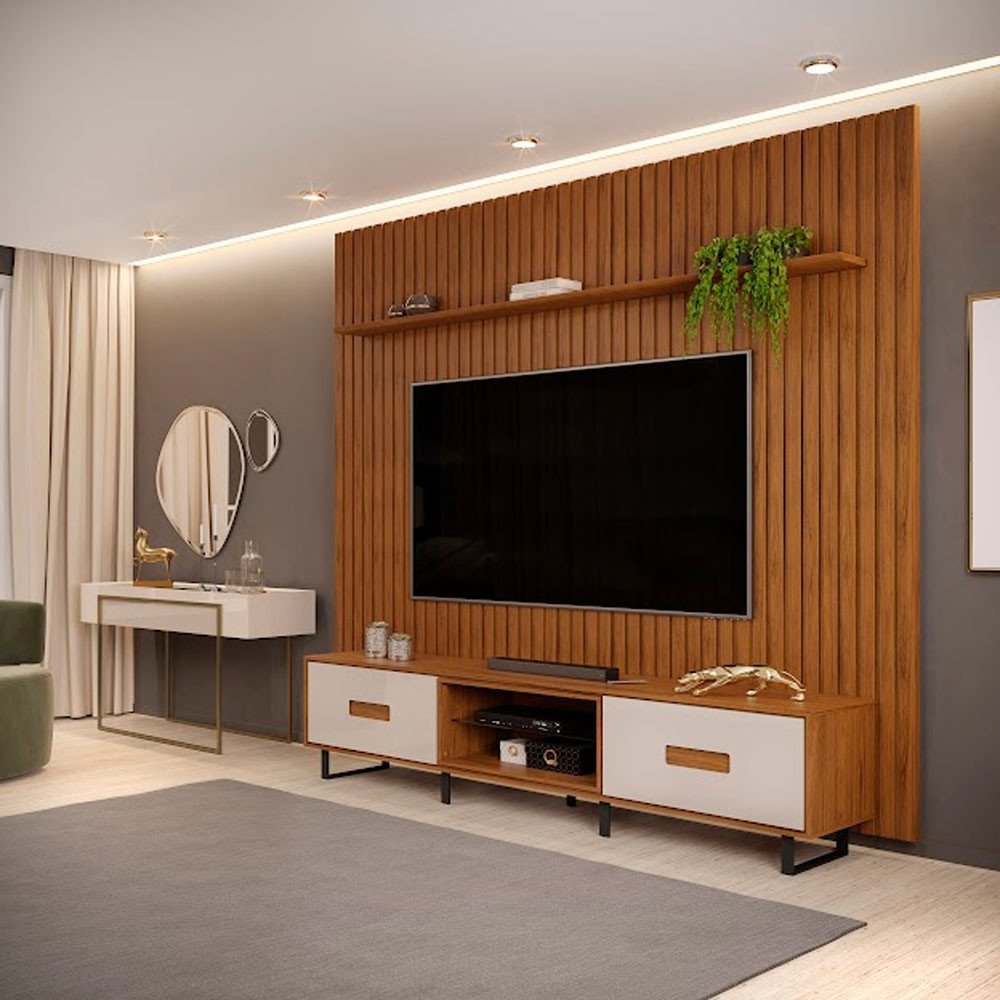 Painel Ripado Pratic 2,75mx2,40m em MDF para TV 75 Polegadas DJ Móveis ...