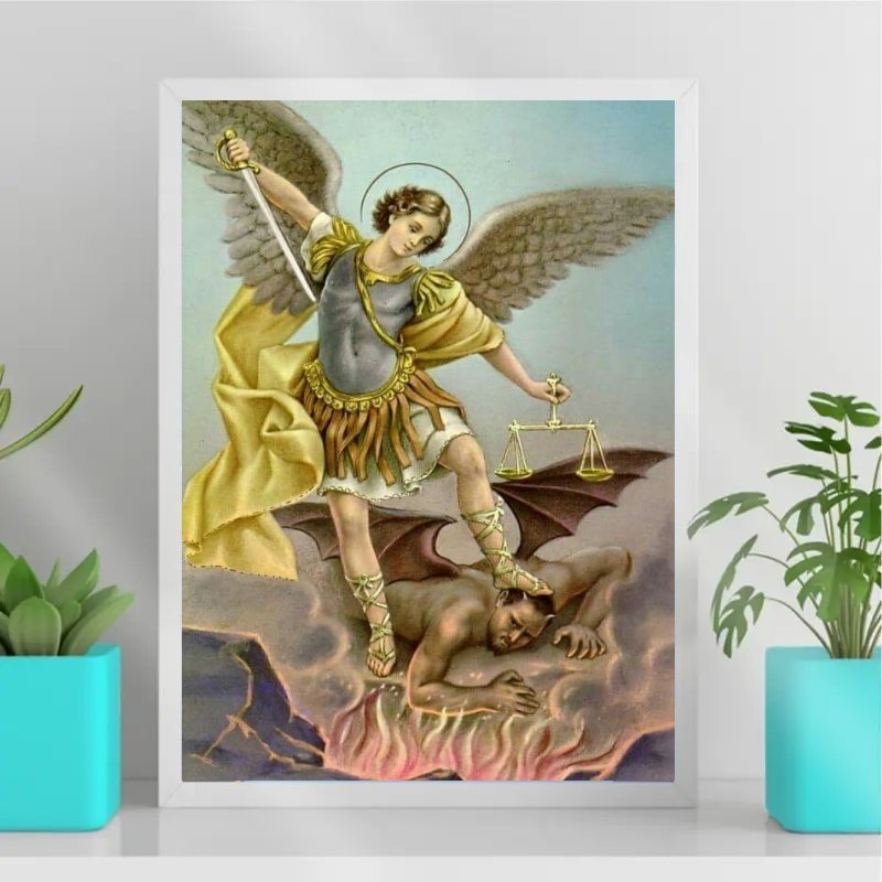 Quadro Arte Vintage São Miguel Arcanjo 33x24cm - com vidro:Madeira ...