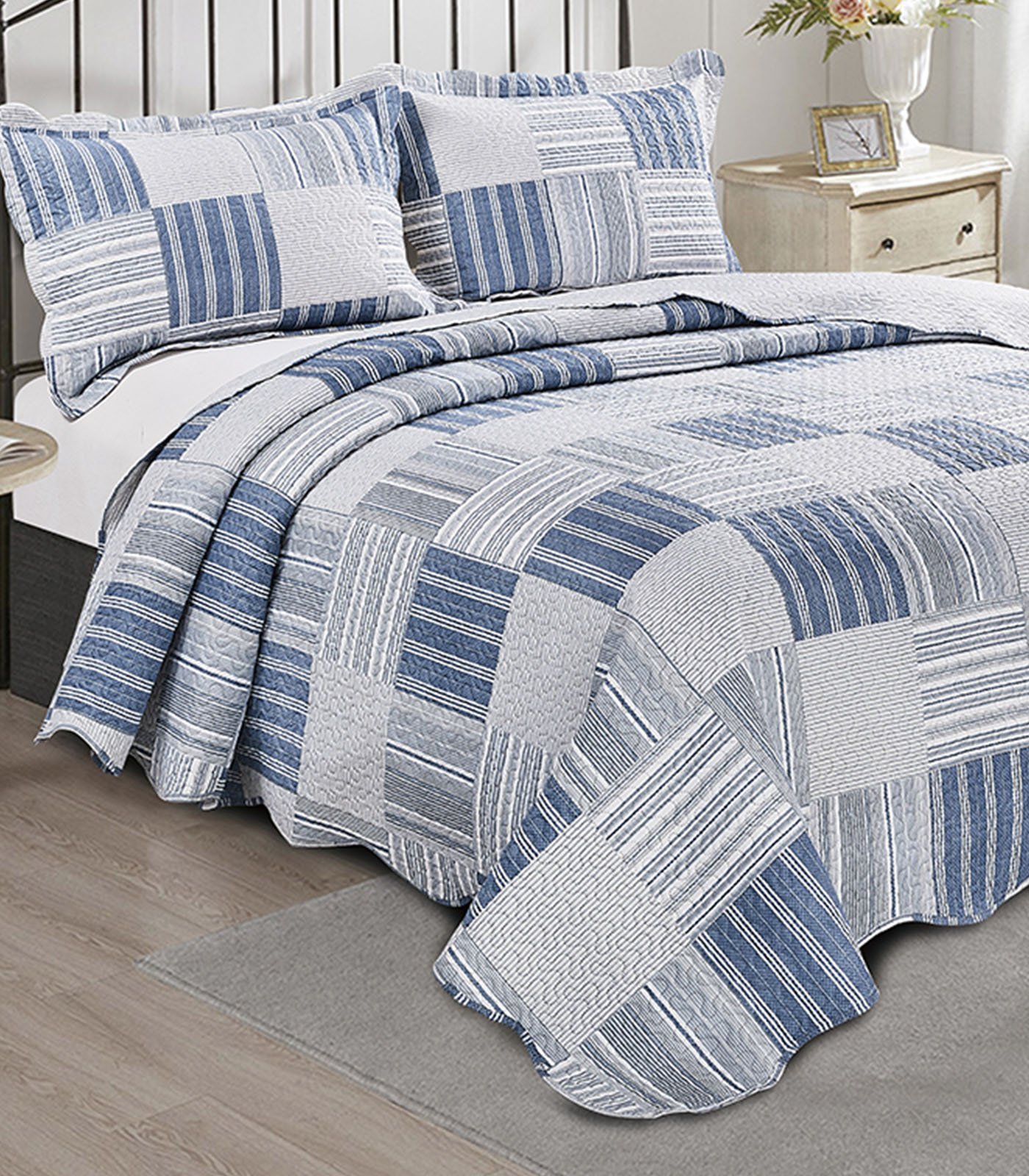 Jogo De Colcha Evolution Patchwork Solteiro Camesa Azul UN | MadeiraMadeira