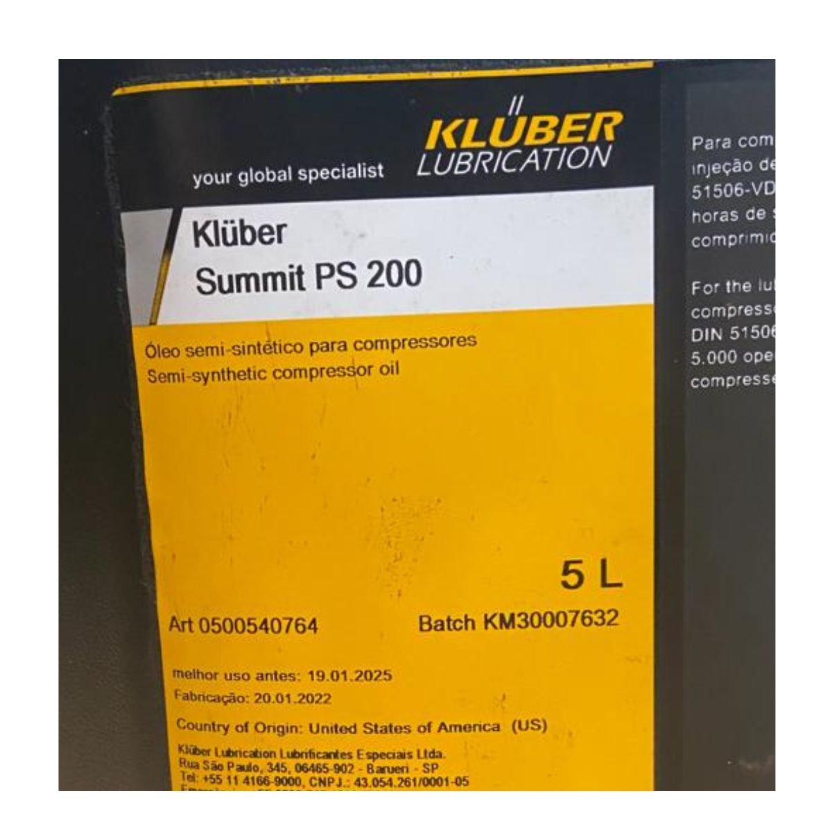 Óleo Semi-Sintético Compressores De Ar 5.000 Horas 5 Litros - Kluber ...