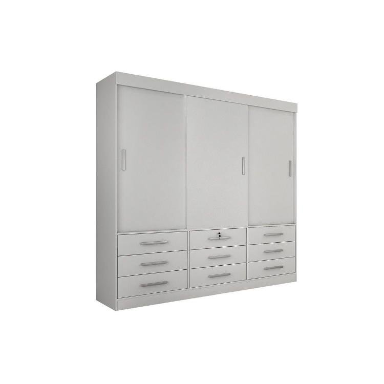 Guarda Roupa Casal 3 Portas de Correr e 9 Gavetas Sonare Branco - Novo ...