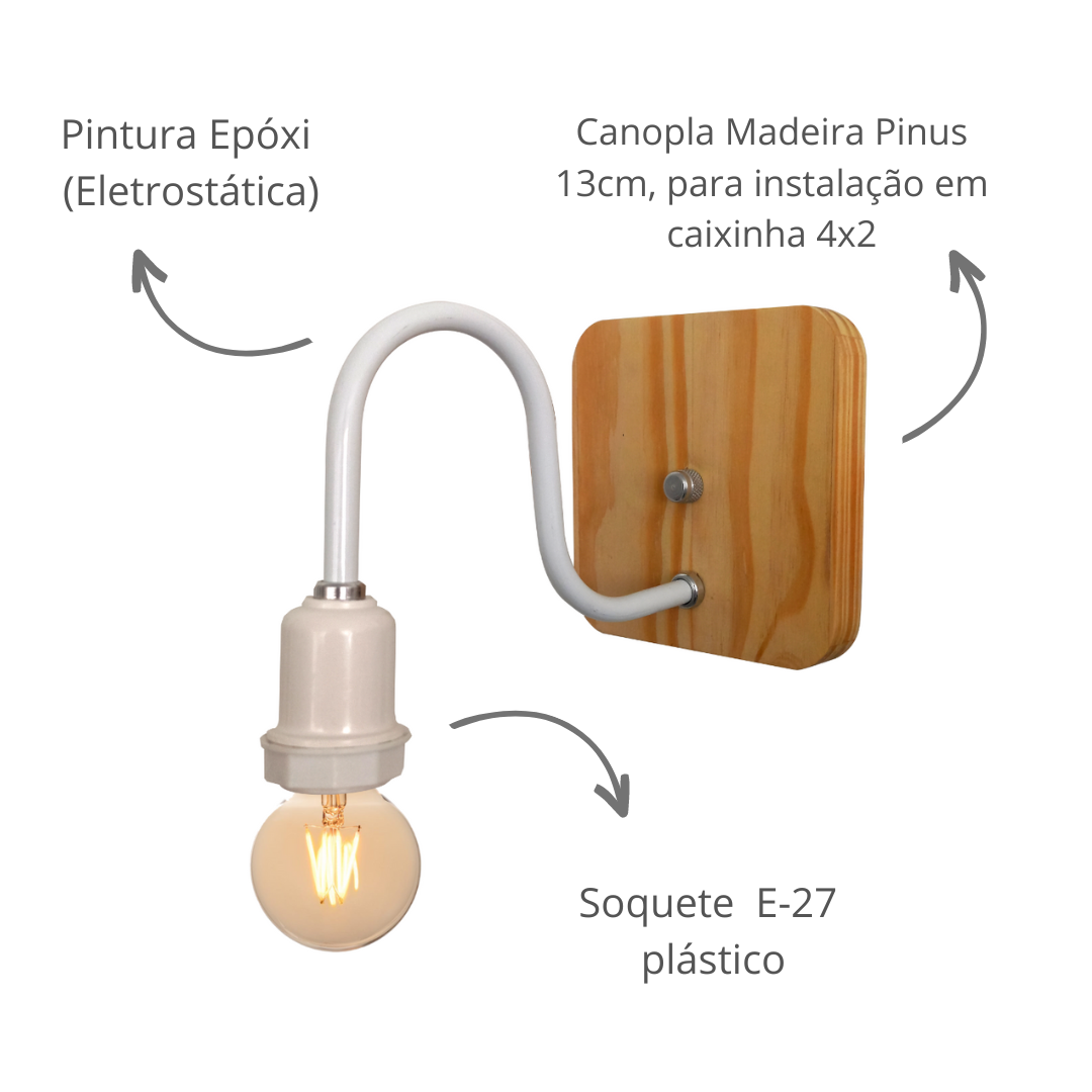 Arandela de Parede Colonial Retrô Simples Canopla Pinus - Soquete E-27 ...