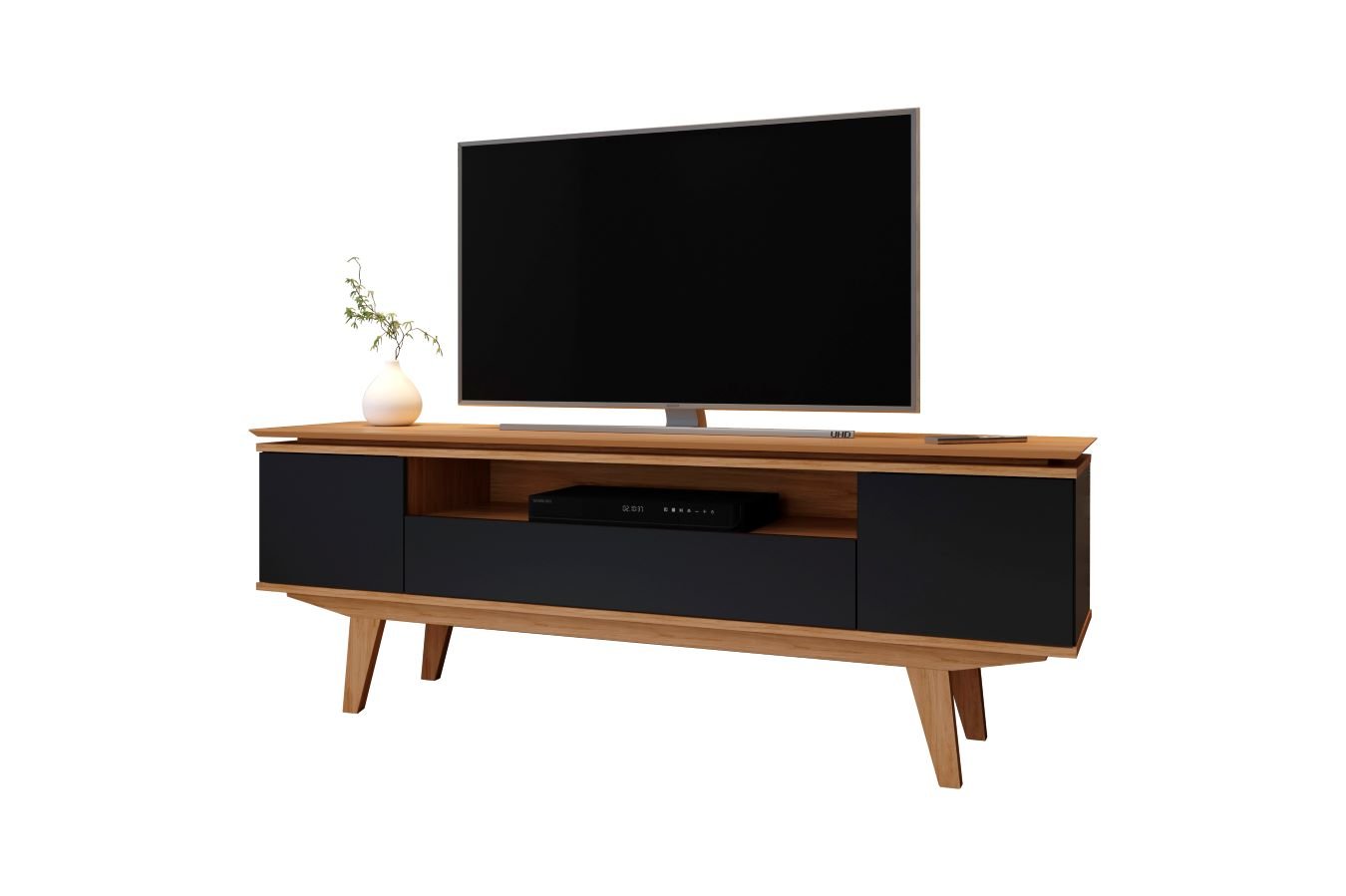 RACK IRIS 160 COM NICHO EM VIDRO PARA TV ATÉ 75” - PRETO | MadeiraMadeira