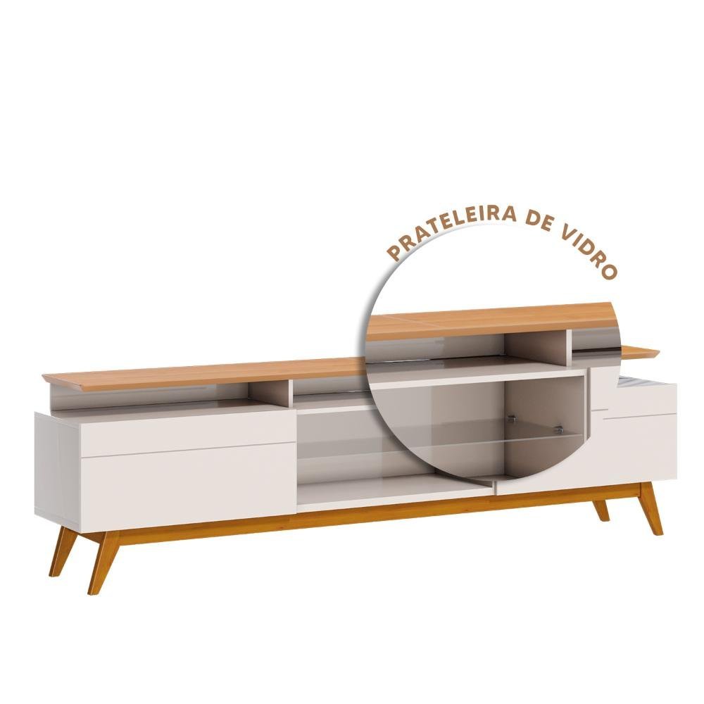 Rack para Sala Tv até 60 Polegadas Prateleira em Vidro 1.8 Off White ...